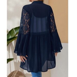 Tops | Plus Floral Sheer Lace Bell Sleeve Open Front Light Duster Top ...